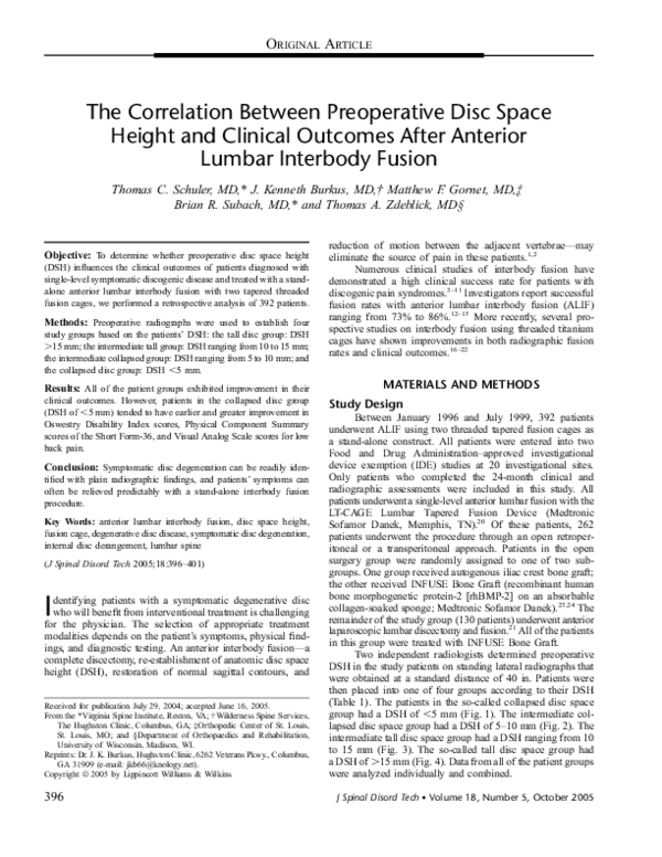 (PDF) The Correlation Between Preoperative Disc Space Height and ...