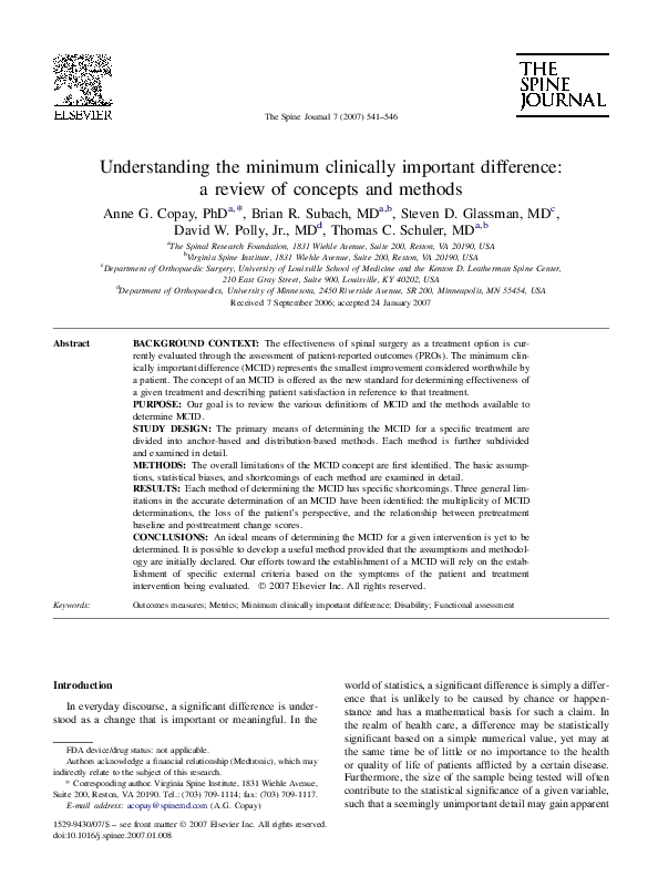(PDF) Understanding the minimum clinically important difference: a review of concepts and methods