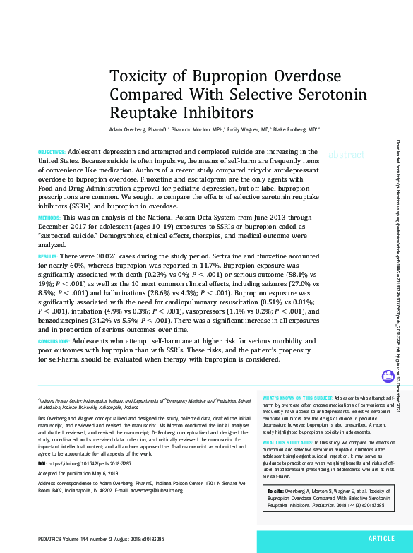 (PDF) Toxicity of Bupropion Overdose Compared With Selective Serotonin ...