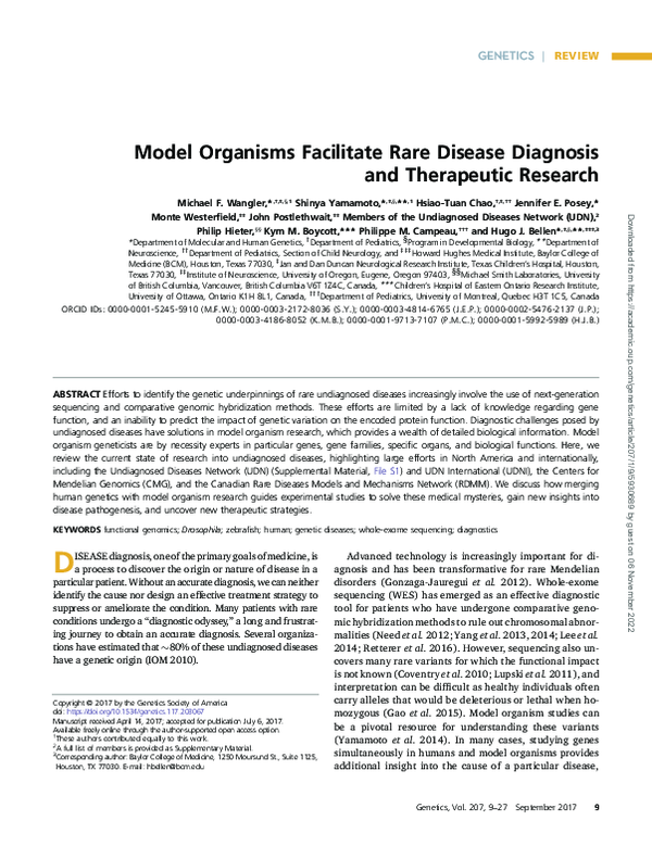 (PDF) Model Organisms Facilitate Rare Disease Diagnosis and Therapeutic Research | Philippe ...