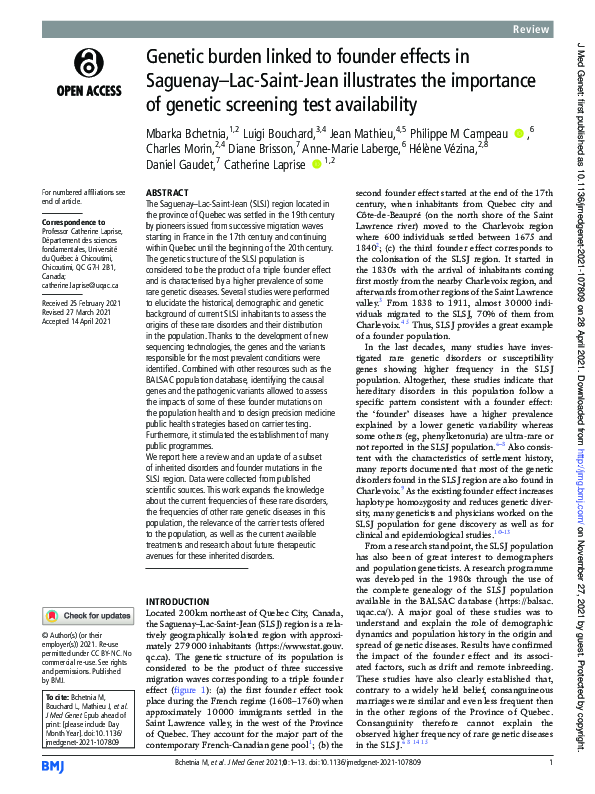 (PDF) Genetic burden linked to founder effects in Saguenay–Lac-Saint ...