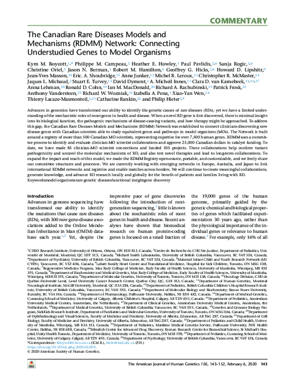(PDF) The Canadian Rare Diseases Models and Mechanisms (RDMM) Network ...