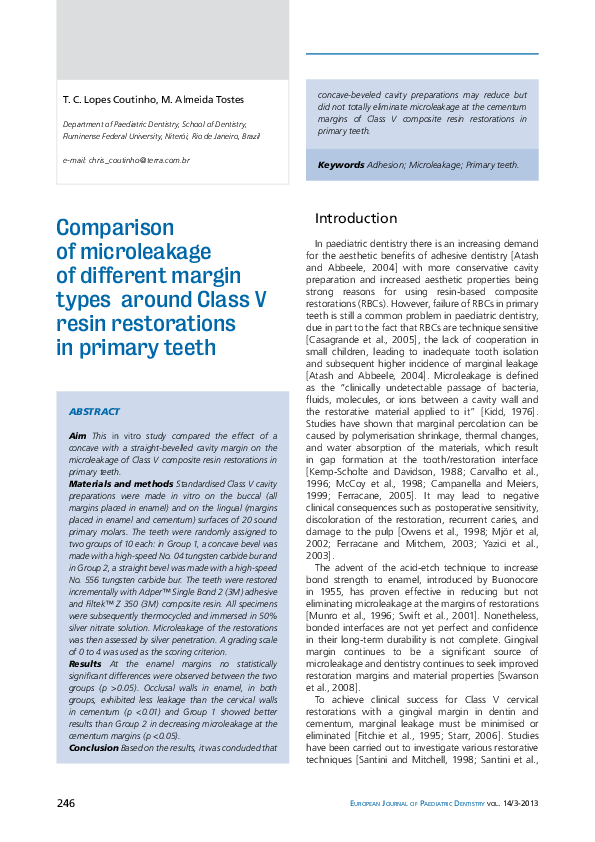 Pdf Comparison Of Microleakage Of Different Margin Types Around Class