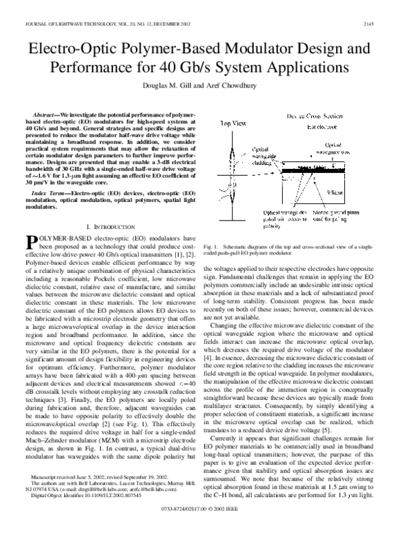 (PDF) Electro-optic polymer-based modulator design and performance for 40 Gb/s system applications