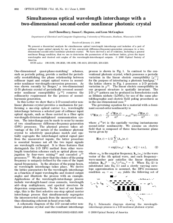 (PDF) Simultaneous optical wavelength interchange with a two ...