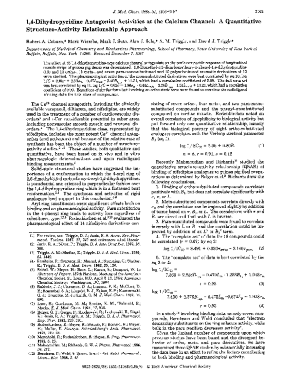 (PDF) 1,4-Dihydropyridine antagonist activities at the calcium channel: a quantitative structure ...