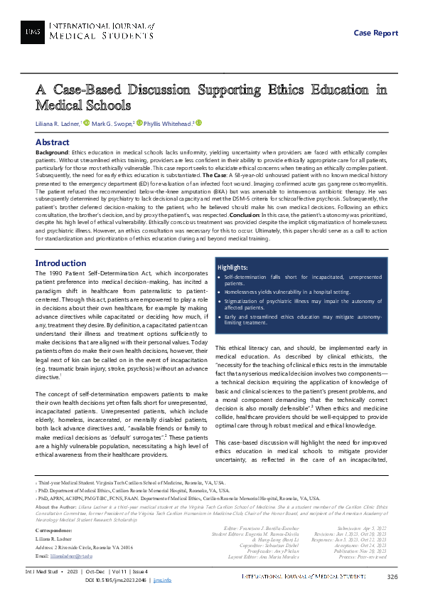 (PDF) A Case-Based Discussion Supporting Ethics Education in Medical ...