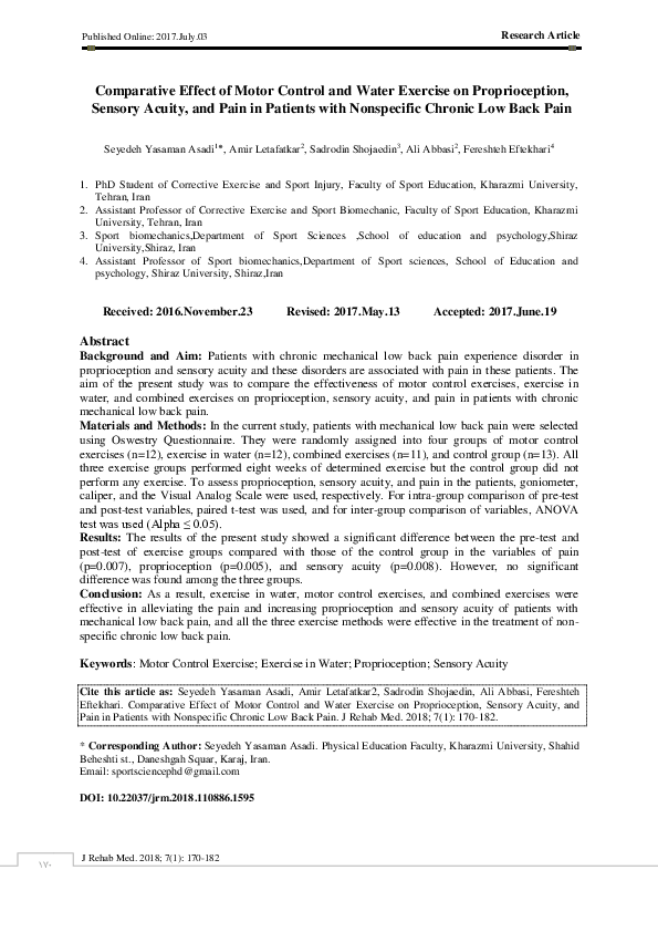 (PDF) Motor Control Exercise for Chronic Nonspecific Low Back Pain