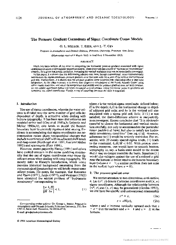 (PDF) The Pressure Gradient Conundrum of Sigma Coordinate Ocean Models