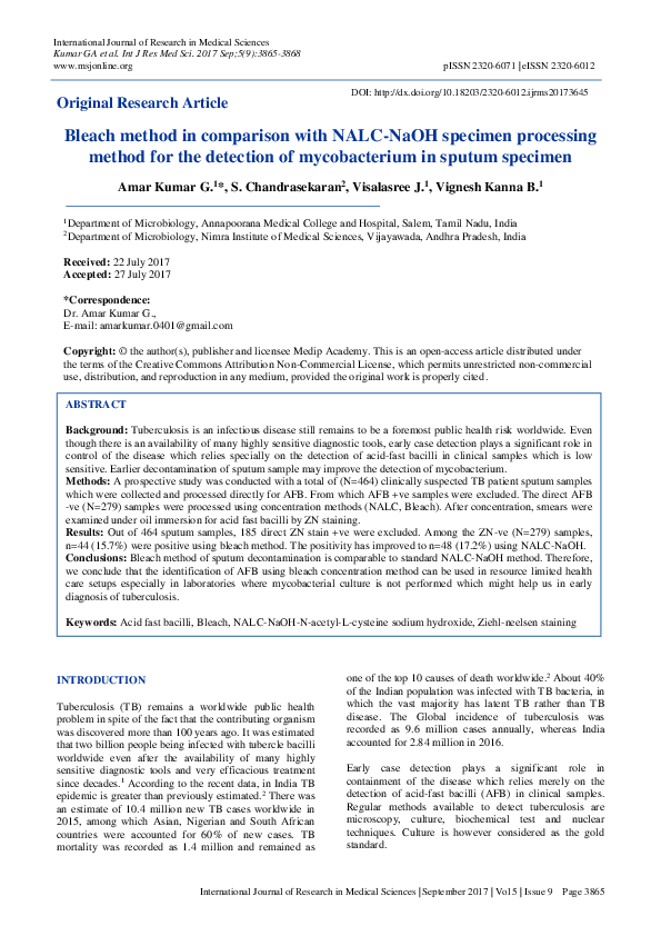 (PDF) Bleach method in comparison with NALC-NaOH specimen processing method for the detection of ...