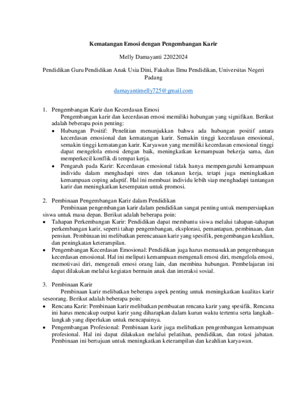 (PDF) Kematangan Emosi dengan Pengembangan Karir
