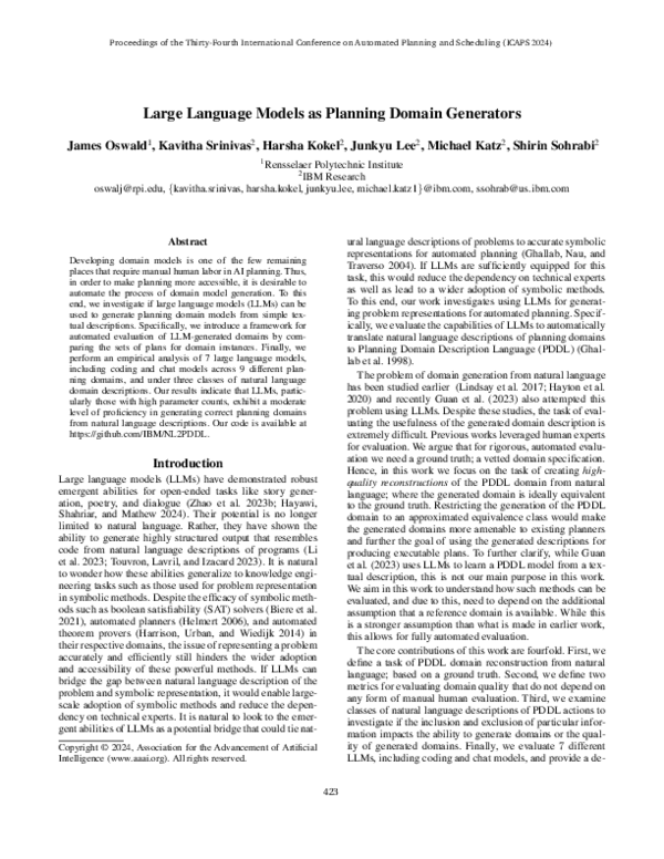 (PDF) Large Language Models as Planning Domain Generators