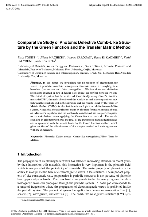 (PDF) Comparative Study of Photonic Defective Comb-Like Structure by ...