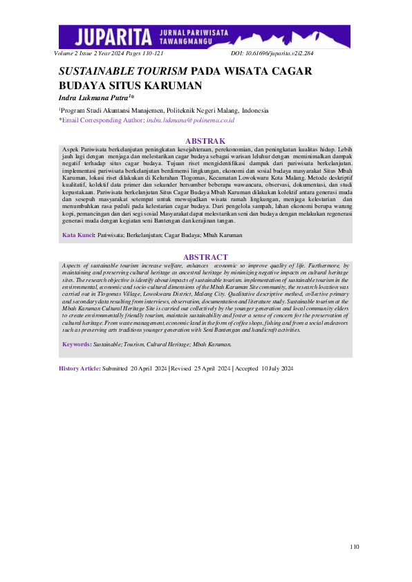 (PDF) SUSTAINABLE TOURISM PADA WISATA CAGAR BUDAYA SITUS KARUMAN