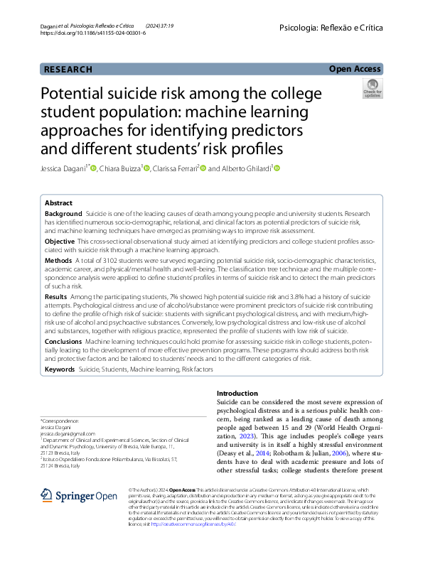 (PDF) Potential suicide risk among the college student population ...