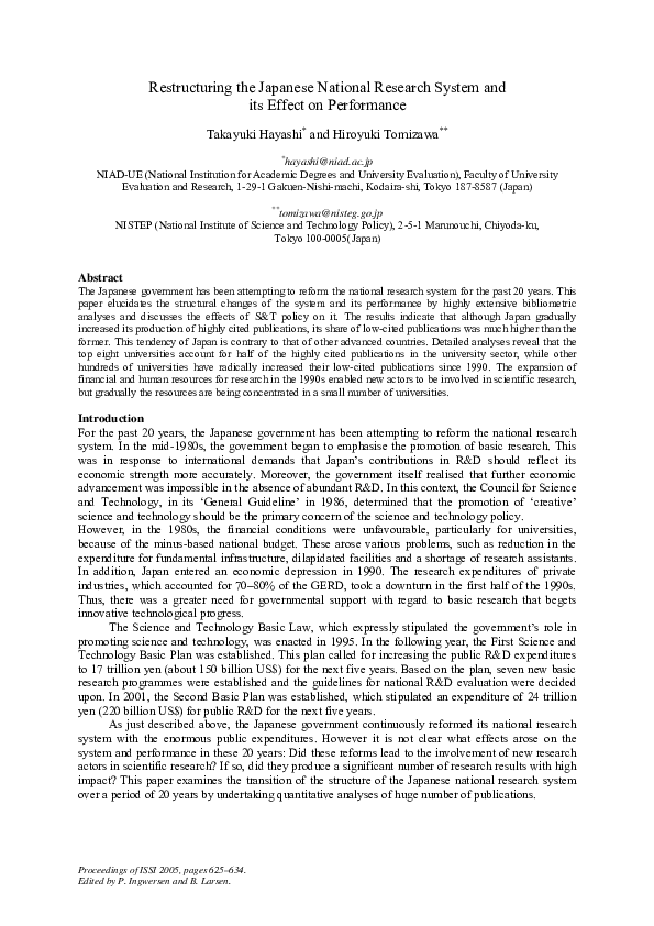 (PDF) Restructuring the Japanese national research system and its ...