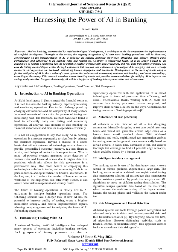 (PDF) Harnessing the Power of AI in Banking