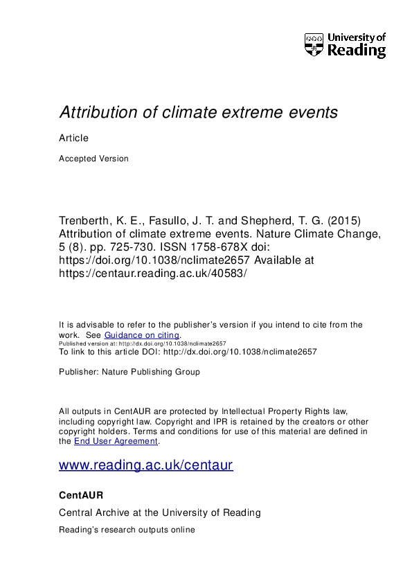 (PDF) Attribution of climate extreme events