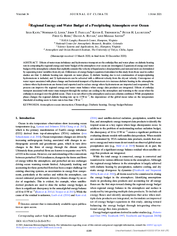 (PDF) Regional Energy and Water Budget of a Precipitating Atmosphere ...