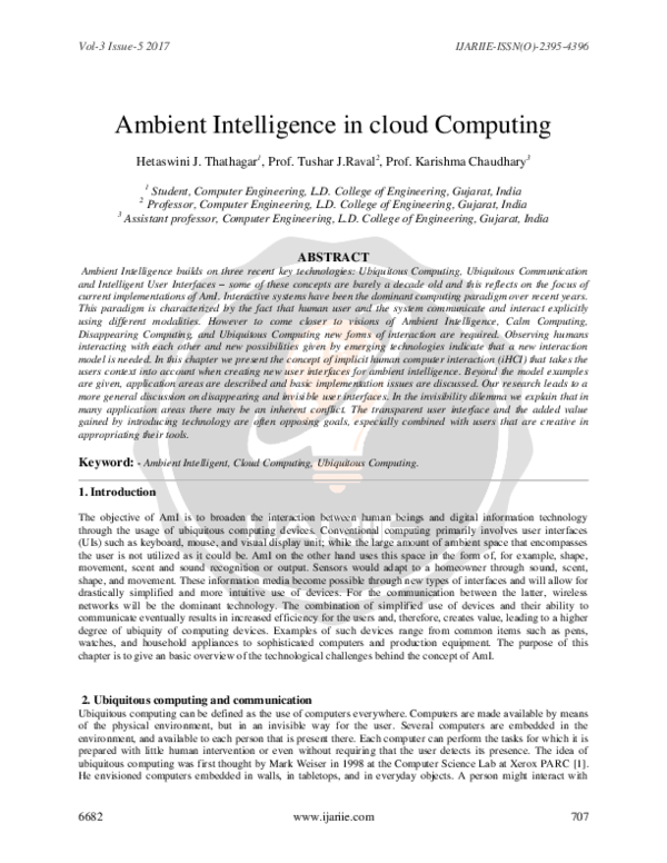 (PDF) Ambient Intelligence in cloud Computing
