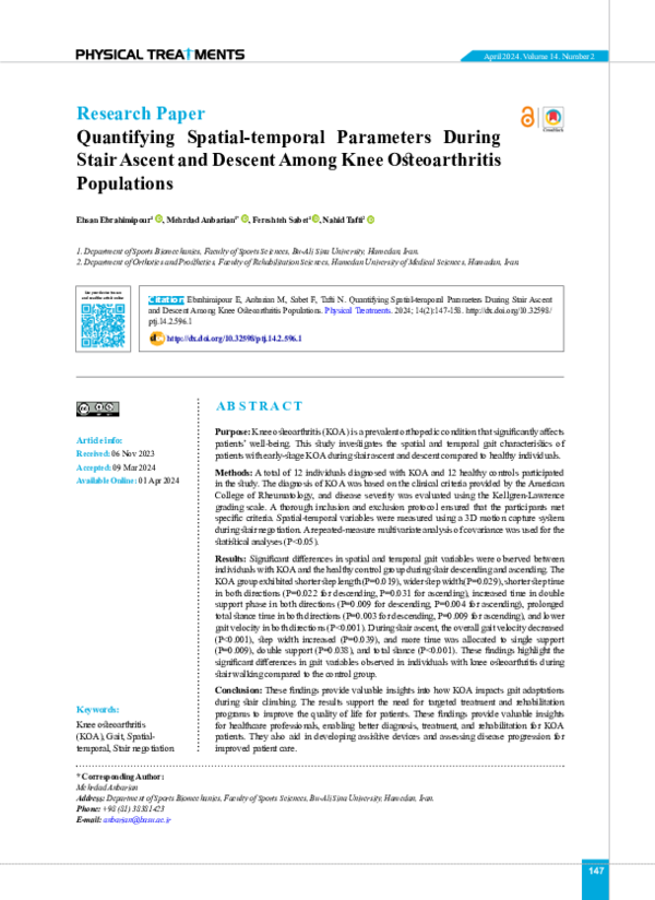 (PDF) Quantifying Spatial-temporal Parameters During Stair Ascent and Descent Among Knee ...