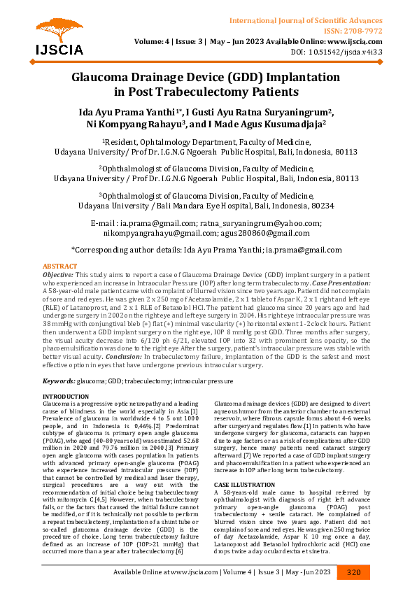 (PDF) Glaucoma Drainage Device (GDD) Implantation in Post ...