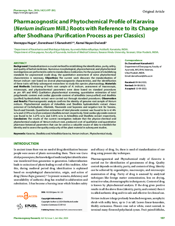 (PDF) Pharmacognostic and Phytochemical Profile of Karavira (Nerium ...