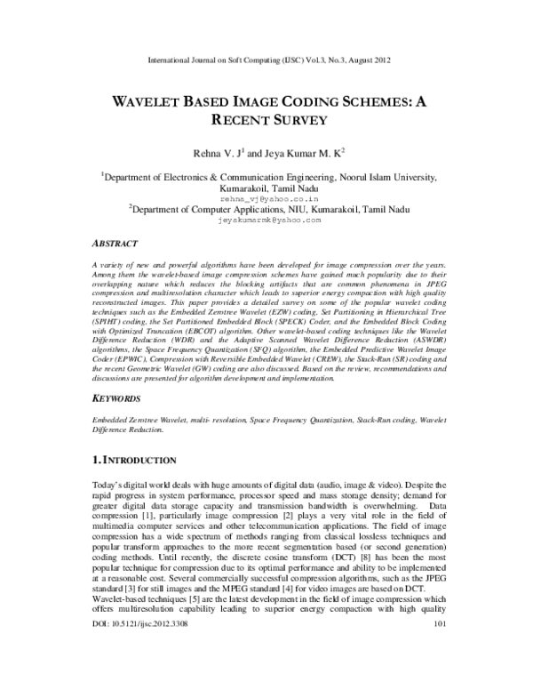 (PDF) Wavelet based Image Coding Schemes: A Recent Survey | Rehna Vj - Academia.edu