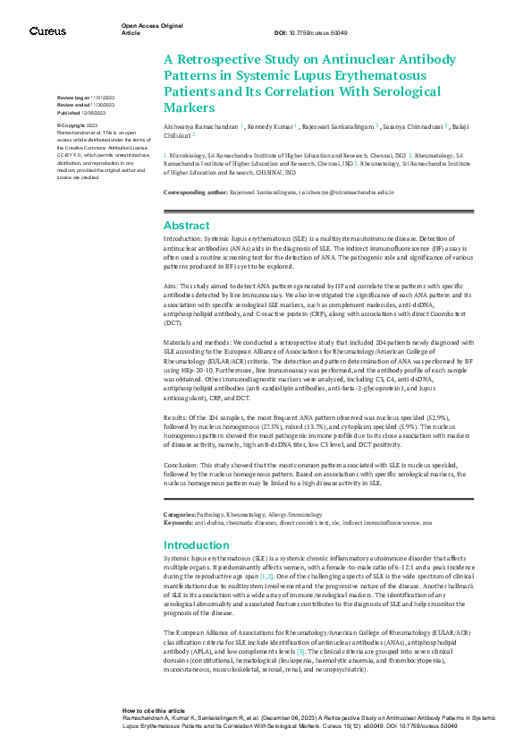 (PDF) A Retrospective Study on Antinuclear Antibody Patterns in ...