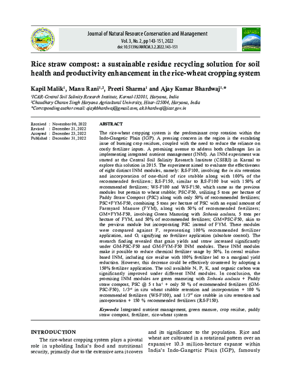 (PDF) Rice straw compost: a sustainable residue recycling solution for ...