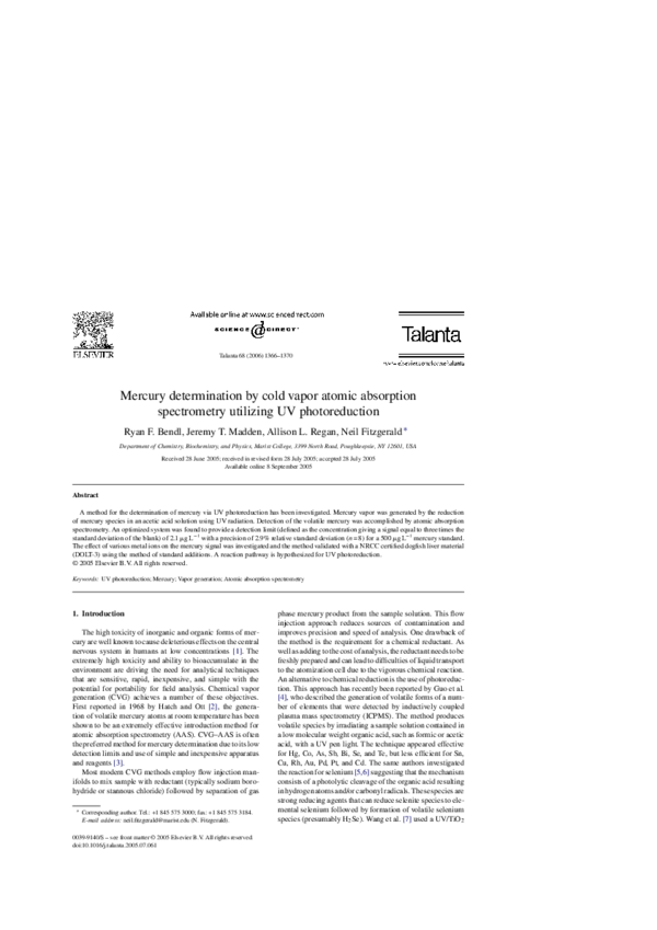 (PDF) Mercury determination by cold vapor atomic absorption ...