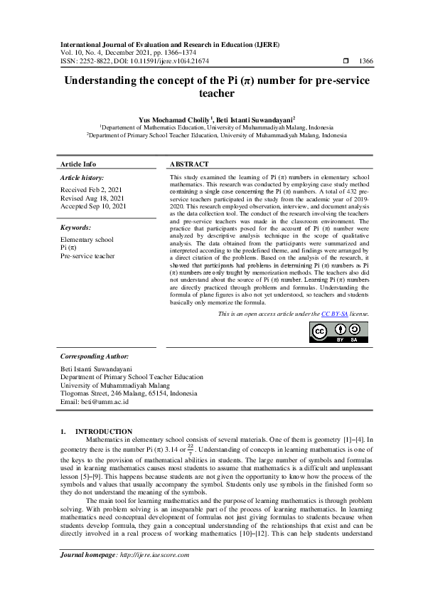 (PDF) Understanding the concept of the Pi (π) number for pre-service ...
