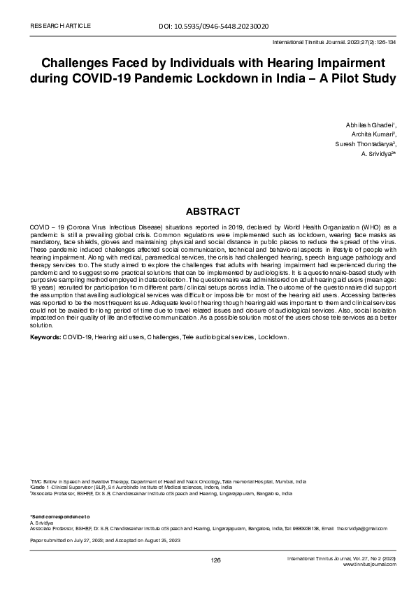 (PDF) Challenges Faced by Individuals with Hearing Impairment during ...