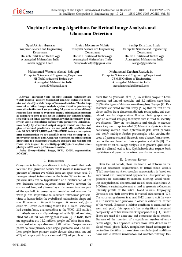 (PDF) Machine Learning Algorithms for Retinal Image Analysis and Glaucoma Detection