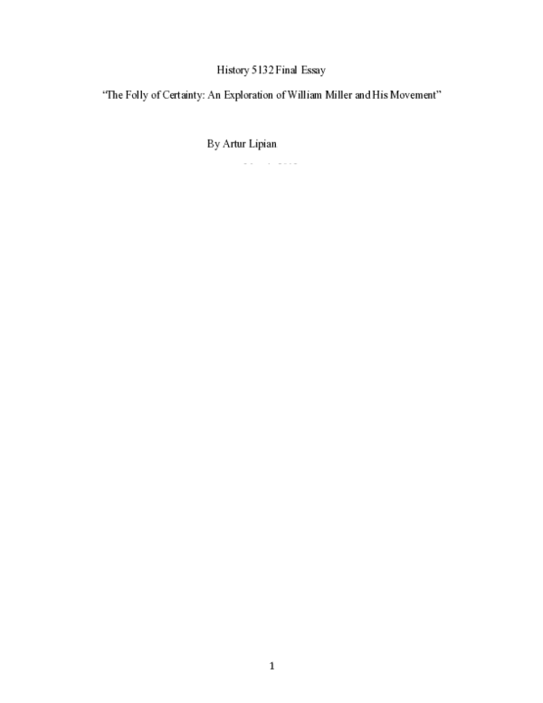 (PDF) "The Folly of Certainty: An Exploration of William Miller and His ...