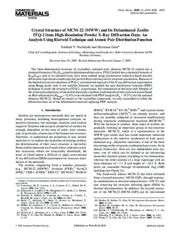 (PDF) Crystal Structure of MCM-22 (MWW) and Its Delaminated Zeolite ITQ ...