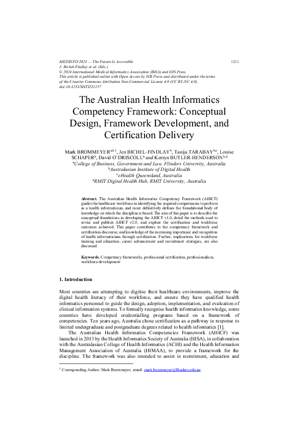(PDF) The Australian Health Informatics Competency Framework: Conceptual Design, Framework ...