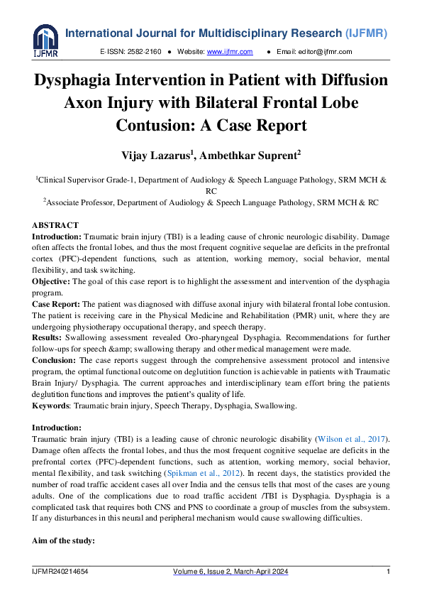 (PDF) Dysphagia Intervention in Patient with Diffusion Axon Injury with Bilateral Frontal Lobe ...