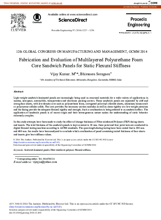 (PDF) Fabrication and Evaluation of Multilayered Polyurethane Foam Core Sandwich Panels for ...