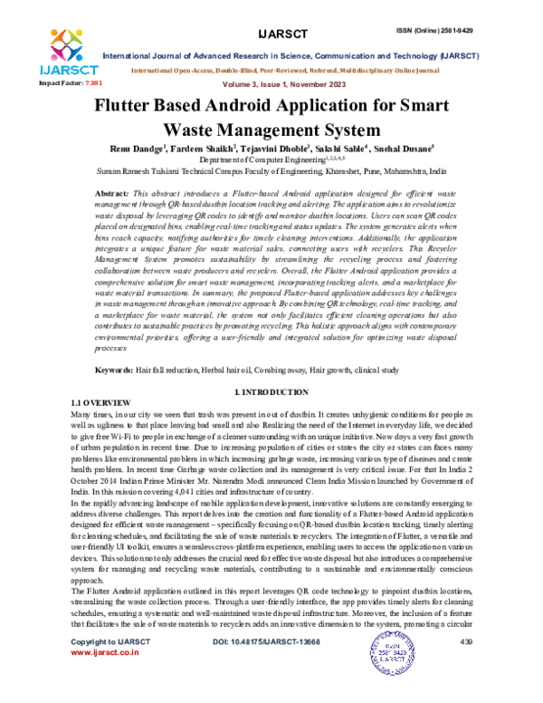 (PDF) Flutter Based Android Application for Smart Waste Management System
