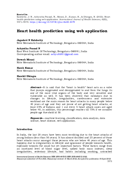 (PDF) Heart health prediction using web application