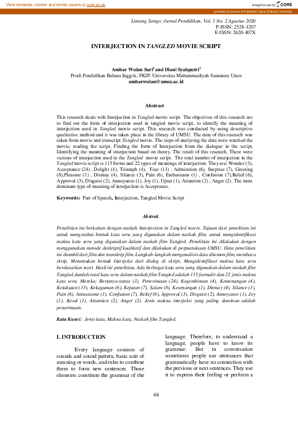 (PDF) Interjection in Tangled Movie Script