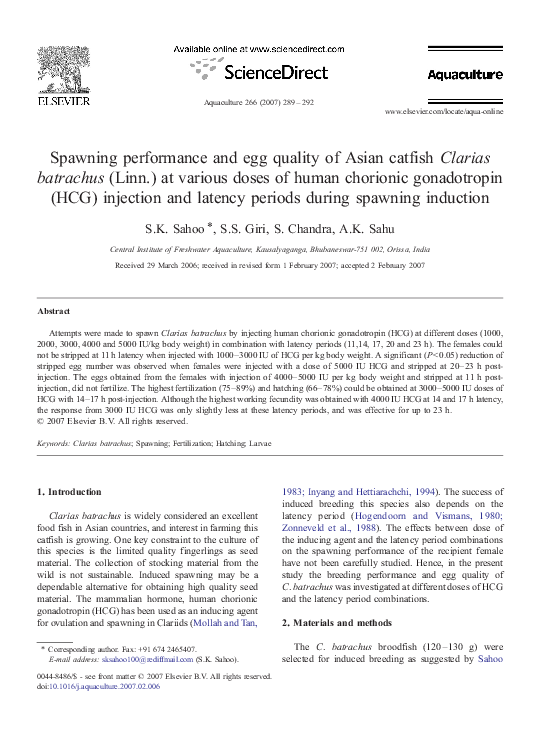 (PDF) Spawning performance and egg quality of Asian catfish Clarias ...