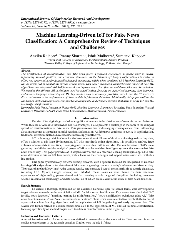 (PDF) Machine Learning-Driven IoT for Fake News Classification: A Comprehensive Review of ...