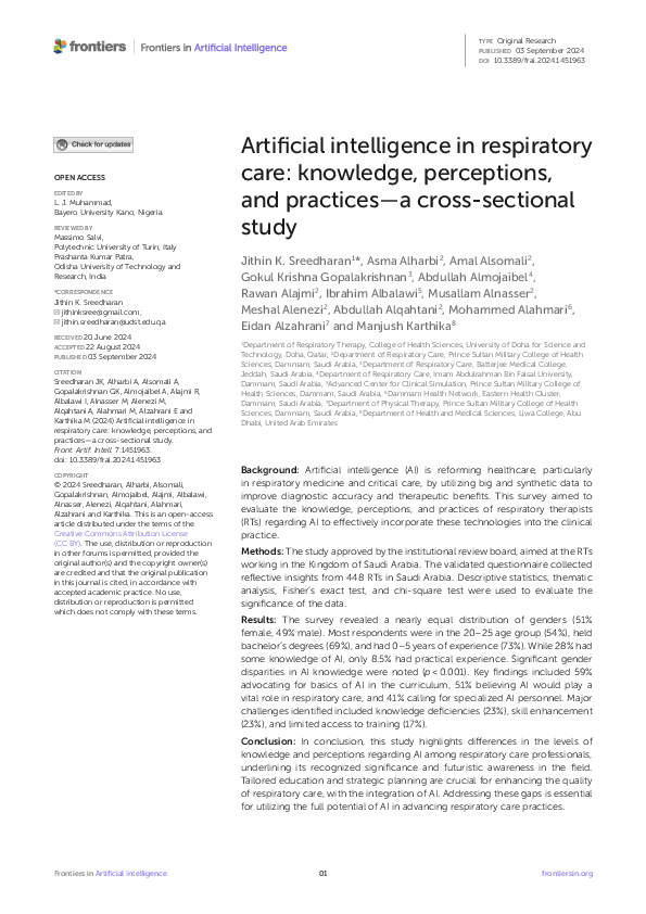 (PDF) AI Knowledge and Practices in Respiratory Care