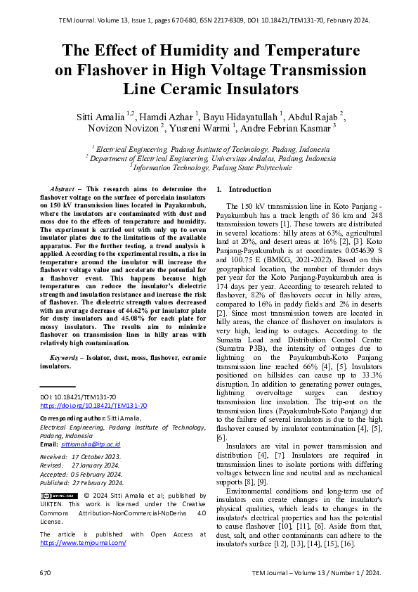 (PDF) The Effect of Humidity and Temperature on Flashover in High ...