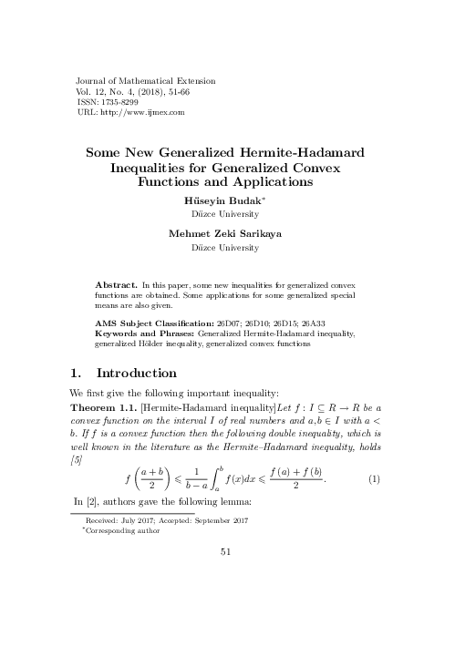 (PDF) Some new generalized Hermite-Hadamard inequalities for generalized convex functions and ...