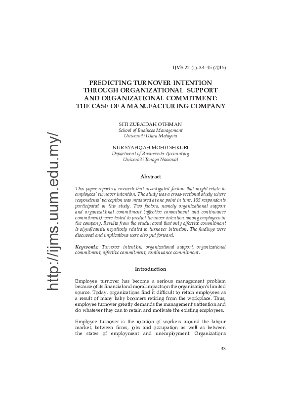 (PDF) Predicting Turnover Intention Through Organizational Support and Organizational Commitment ...