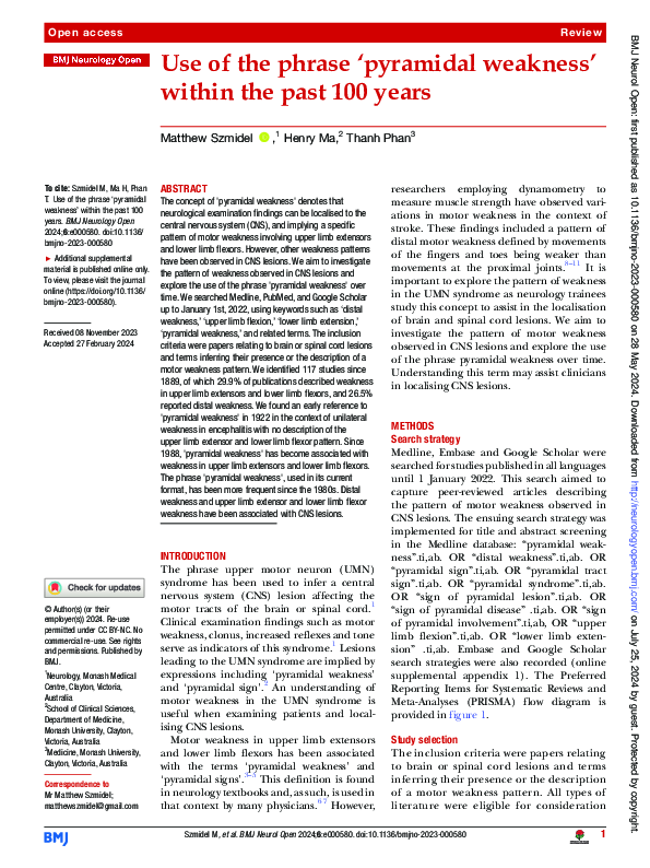 (PDF) Use of the phrase ‘pyramidal weakness’ within the past 100 years