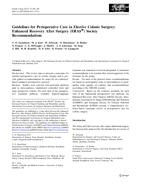 (PDF) Guidelines for Perioperative Care in Elective Colonic Surgery ...